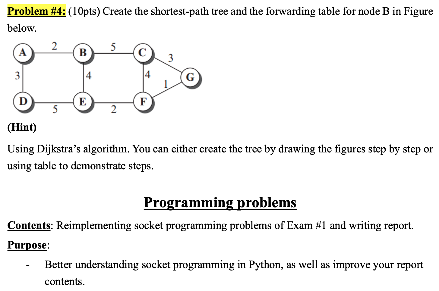 Solved Problem #4: (10pts) Create the shortest-path tree and | Chegg.com
