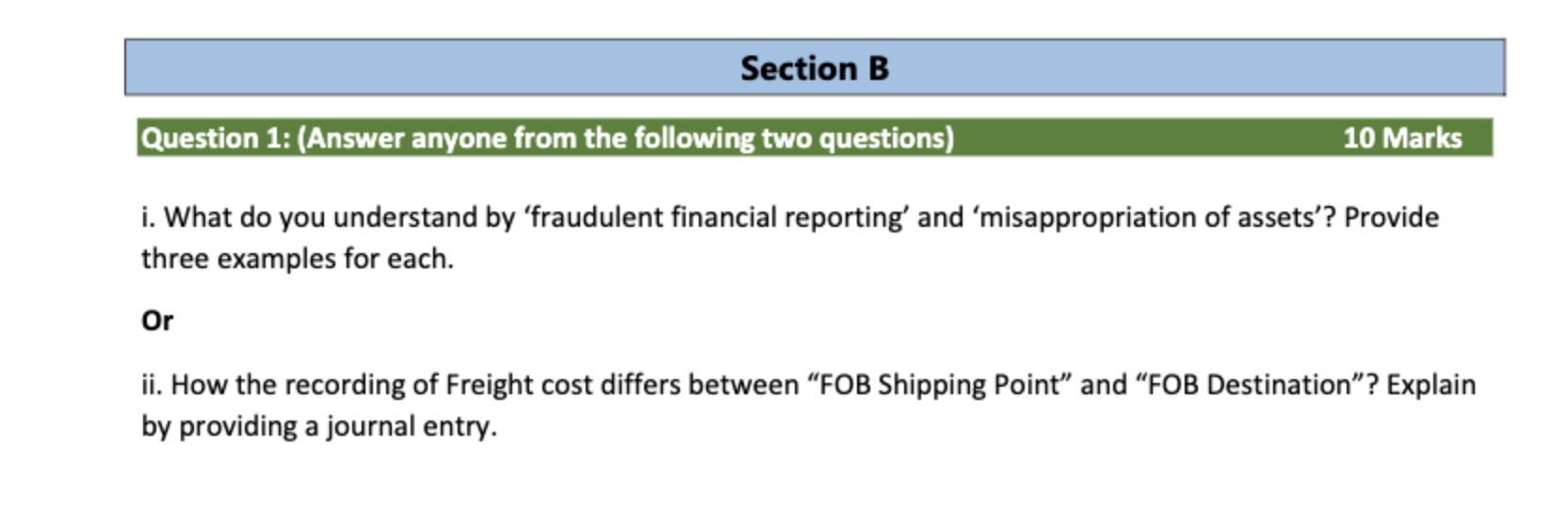 Solved Section B Question 1: (Answer anyone from the | Chegg.com