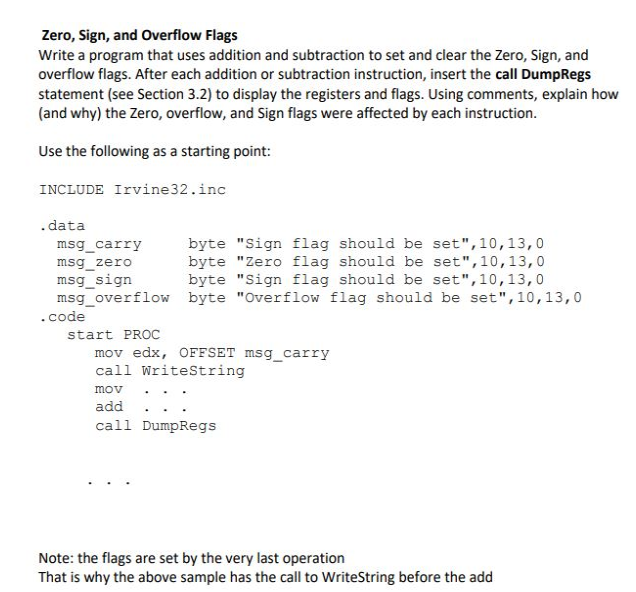 Solved Zero, Sign, and Overflow Flags Write a program that | Chegg.com