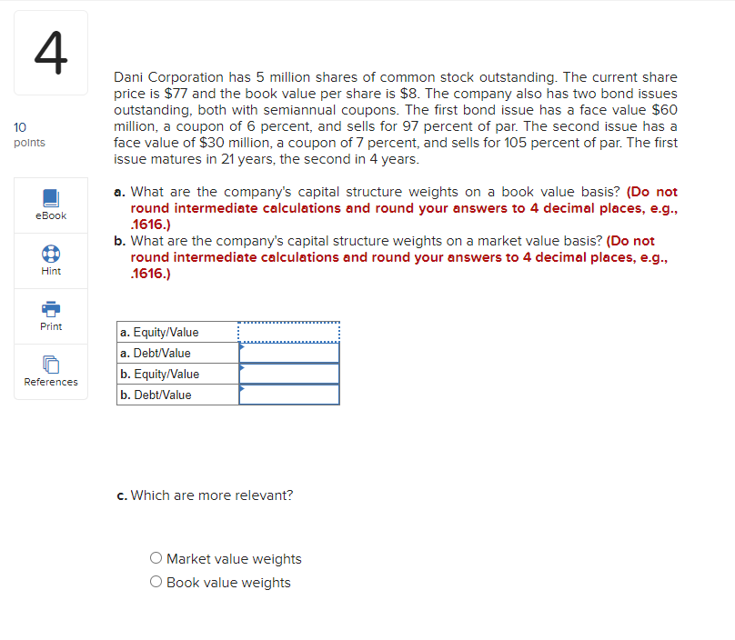 Solved 4 10 points eBook B Hint Print References Dani | Chegg.com