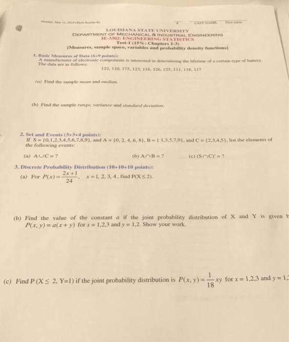 Solved LOUISIANA STATE UNIVERSITY DEPARTMENT OF MECHANICAL & | Chegg.com