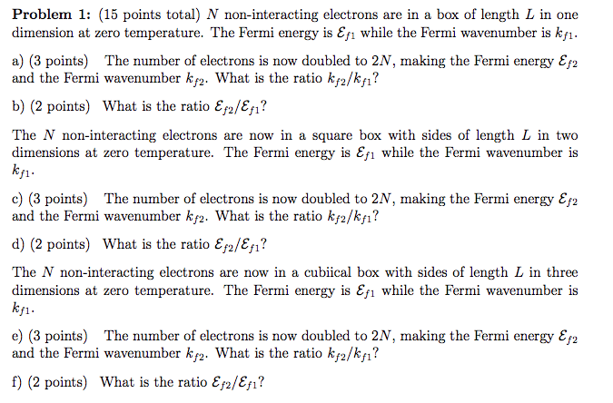 Solved Problem 1: (15 points total) N non-interacting | Chegg.com
