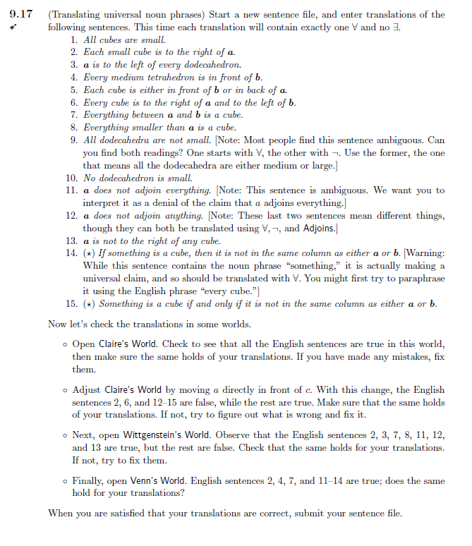 9.17 (Translating universal noun following sentences. | Chegg.com