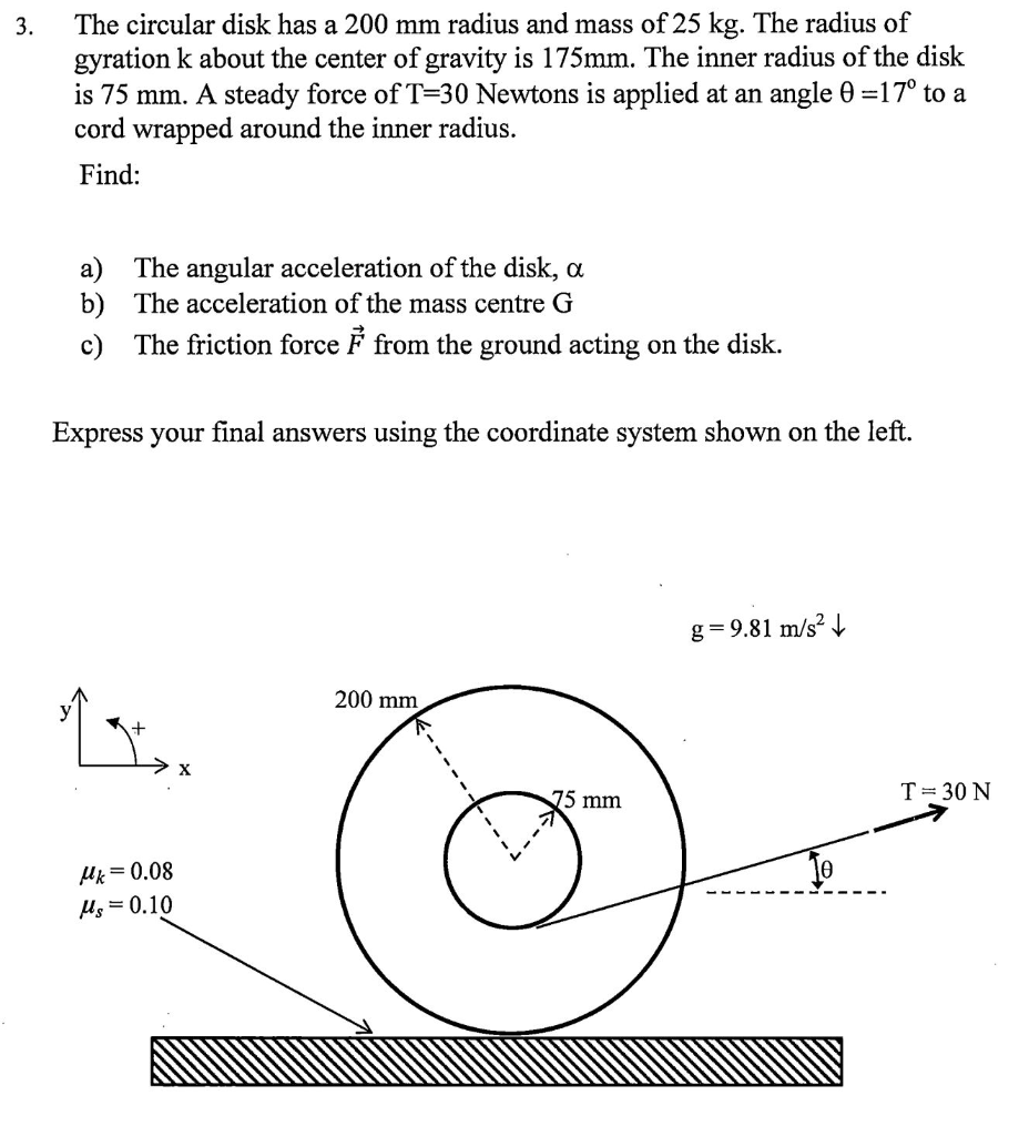 Solved The circular disk has a 200 mm radius and mass of 25 | Chegg.com