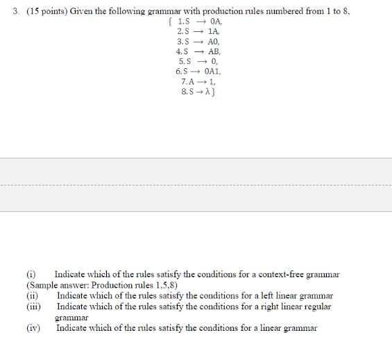 Solved 3. (15 points) Given the following grammar with | Chegg.com