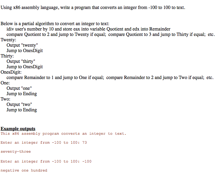 Using x86 assembly language, write a program that | Chegg.com