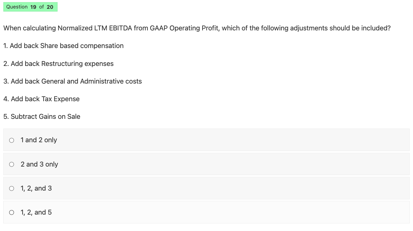 Solved When calculating Normalized LTM EBITDA from GAAP | Chegg.com