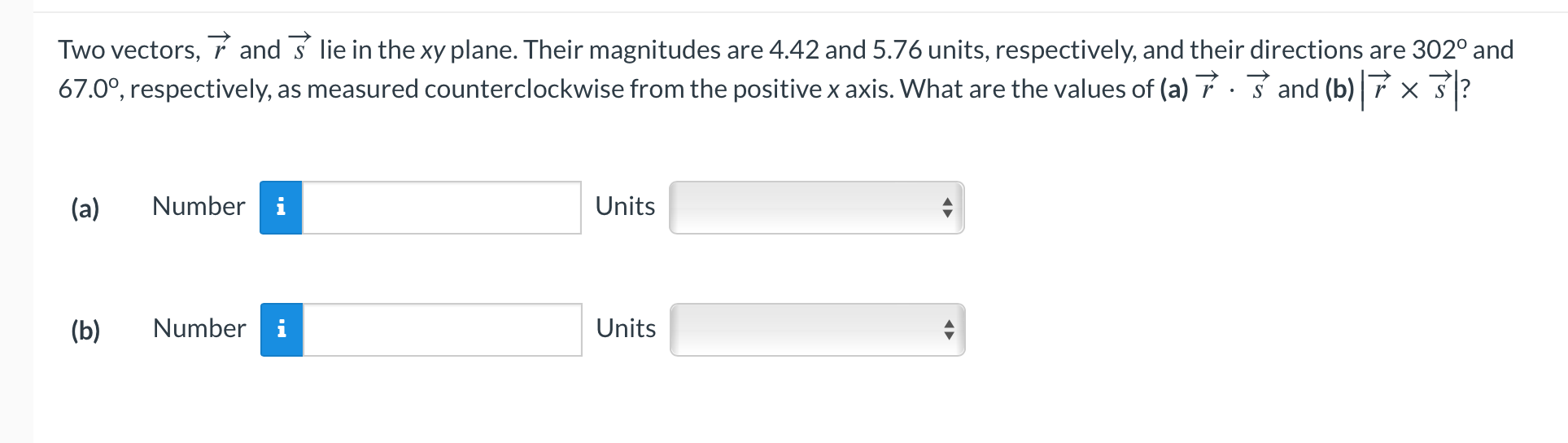 Solved Two vectors, r and s lie in the xy plane. Their | Chegg.com
