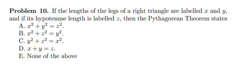 Solved Problem 10. If the lengths of the legs of a right | Chegg.com