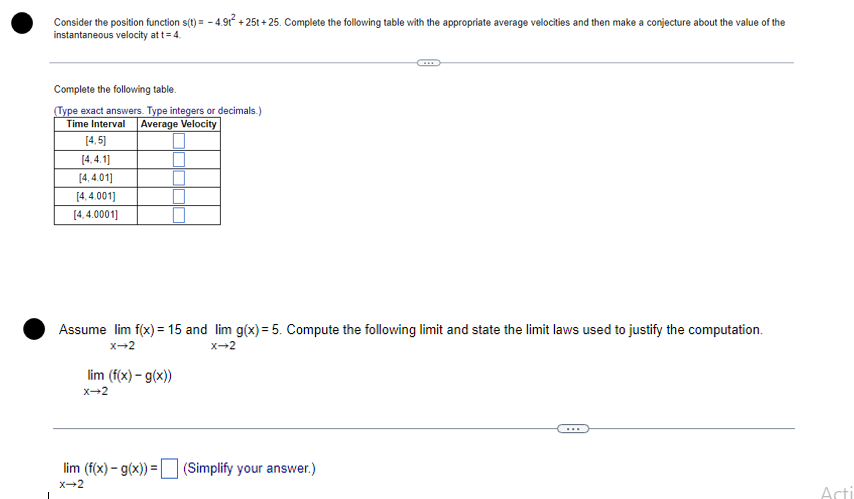 Solved Consider the position function s(t)=−4.9t2+25t+25. | Chegg.com
