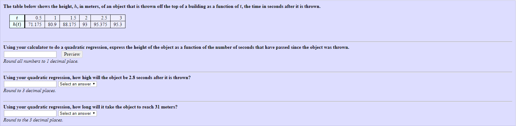 Solved The table below shows the height, h, in meters, of an | Chegg.com