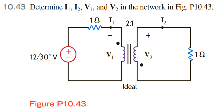 Solved 10.43 Determine I1,I2,V1, and V2 in the network in | Chegg.com