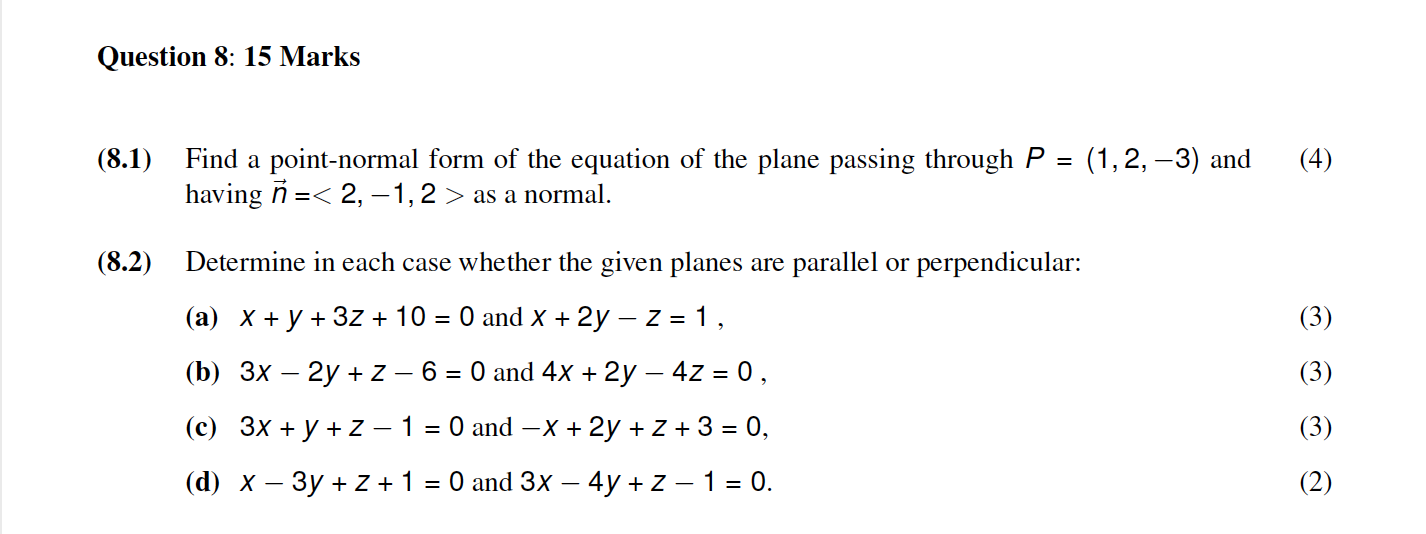 Solved (8.1) Find a point-normal form of the equation of the | Chegg.com