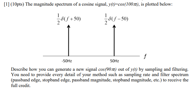 Solved [] (10pts) The magnitude spectrum of a cosine signal, | Chegg.com