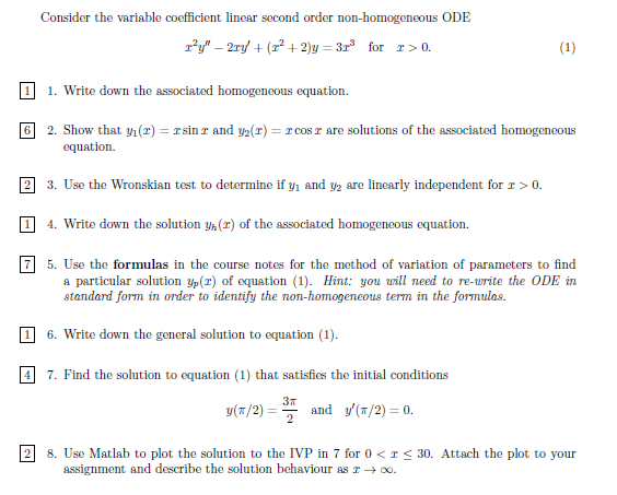 Solved Consider the variable coefficient linear second order | Chegg.com
