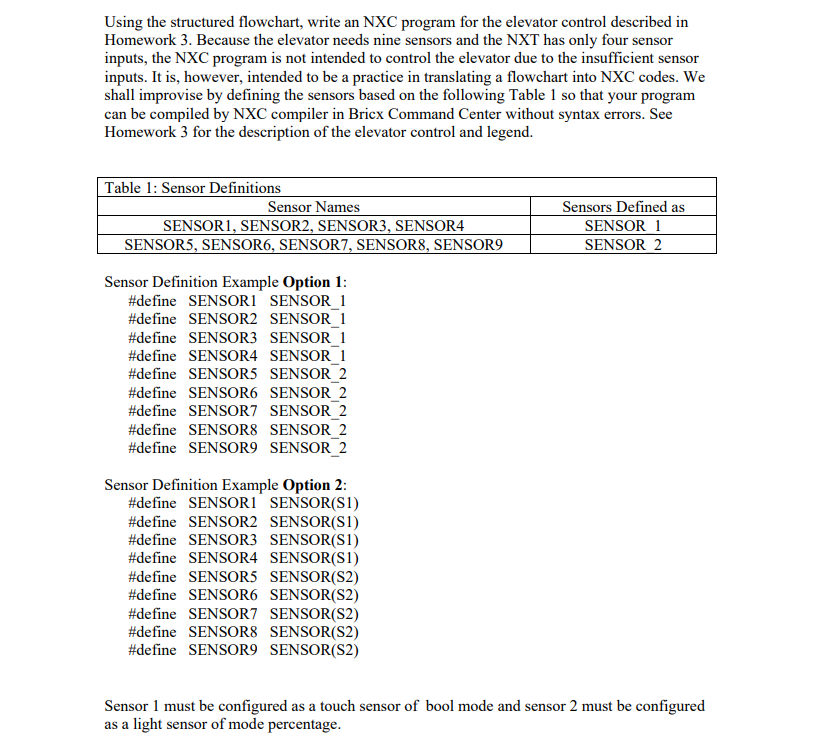 Using the structured flowchart, write an NXC program | Chegg.com