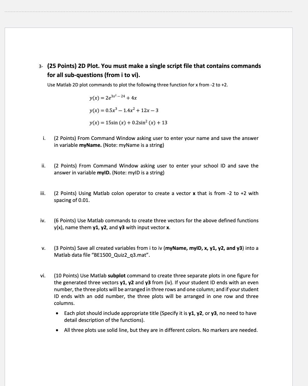Solved 3 25 Points 2d Plot You Must Make A Single Script