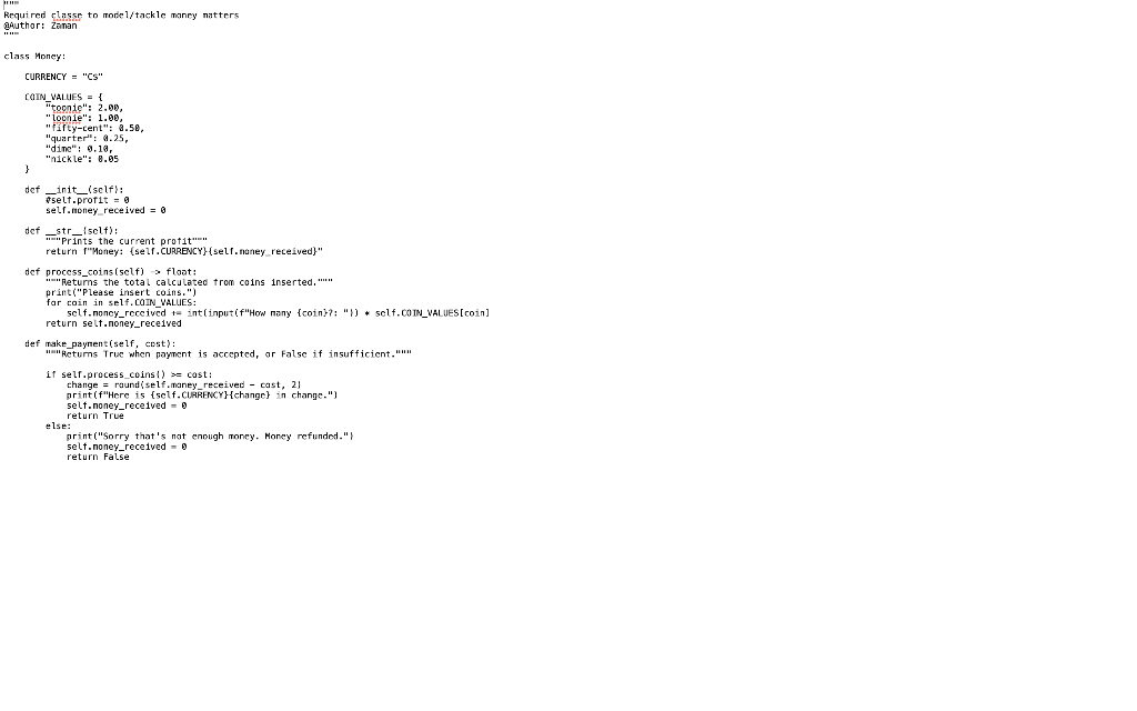 Solved import beverages import money class Vending Machine: | Chegg.com