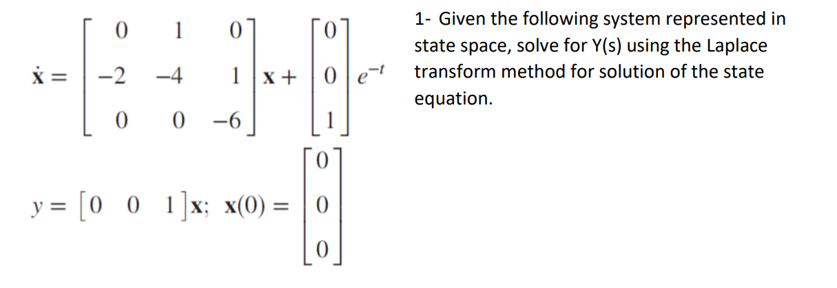 Solved 1- Given the following system represented in state | Chegg.com