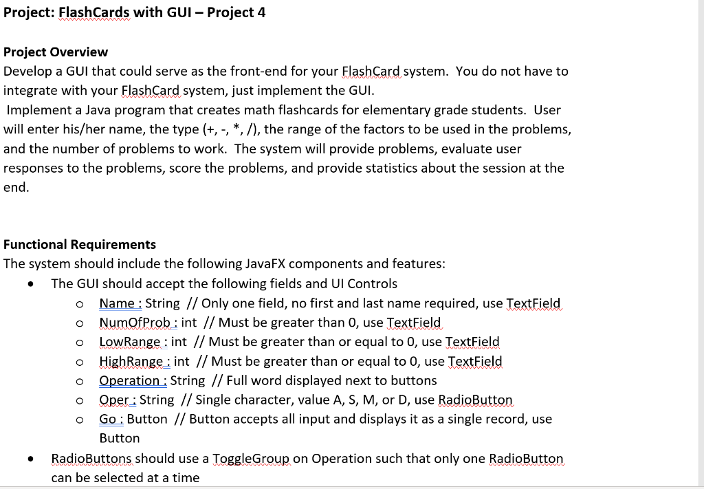 Project: FlashCards with GUI – Project 4 Project | Chegg.com