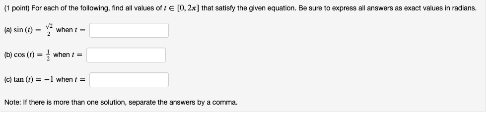 Solved (1 point) For each of the following, find all values | Chegg.com