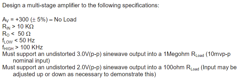 Solved Design a multi-stage amplifier to the following | Chegg.com