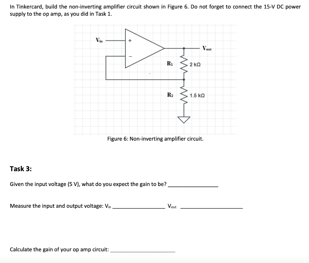 Solved In Tinkercard, build the non-inverting amplifier | Chegg.com