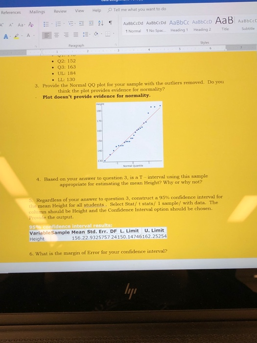 Solved 4. is a T-interval using the sample *the QQ plot* | Chegg.com
