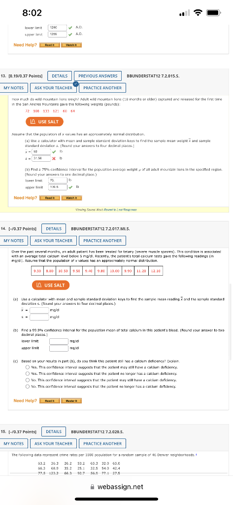 Solved 8:02 lower limit 1240 AD 1269 AD Need Help? Raad | Chegg.com