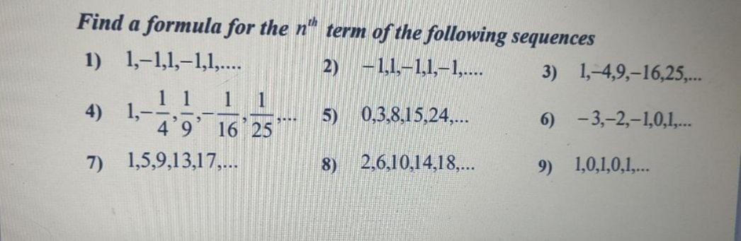 Solved Find a formula for the n'" term of the following | Chegg.com