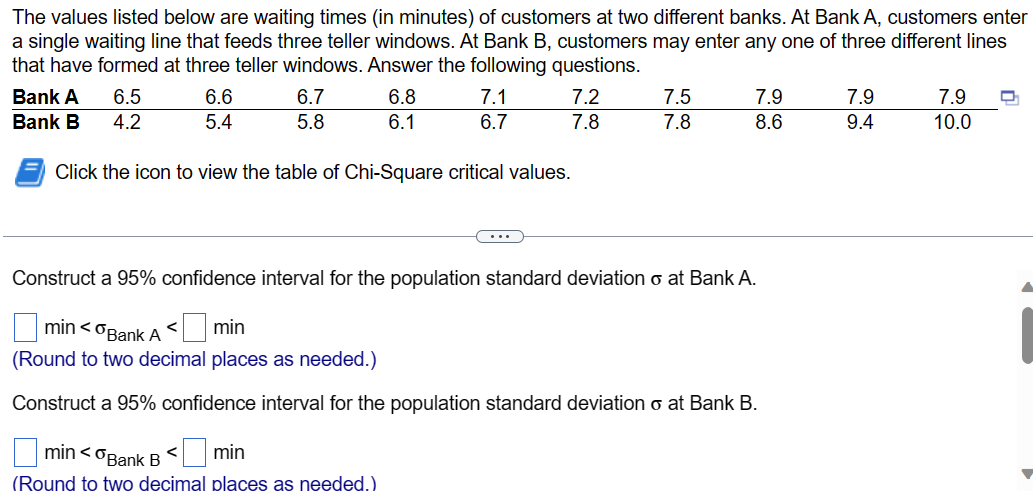 Solved The values listed below are waiting times (in | Chegg.com