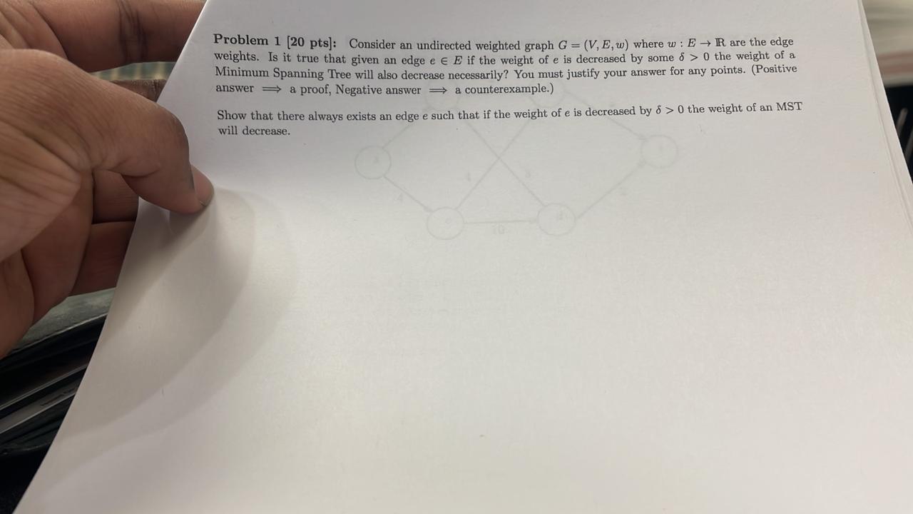Solved Problem 1[20pts]: Consider an undirected weighted | Chegg.com