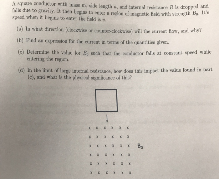 Solved A square conductor with mass m, side length a, and | Chegg.com
