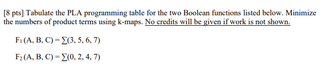 Solved [8 pts] Tabulate the PLA programming table for the | Chegg.com