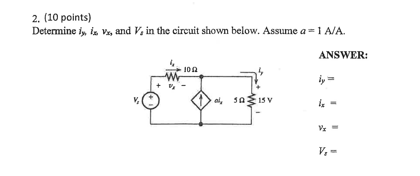 Solved (10 ﻿points)Determine iy, ix,vx, ﻿and Vs ﻿in the | Chegg.com