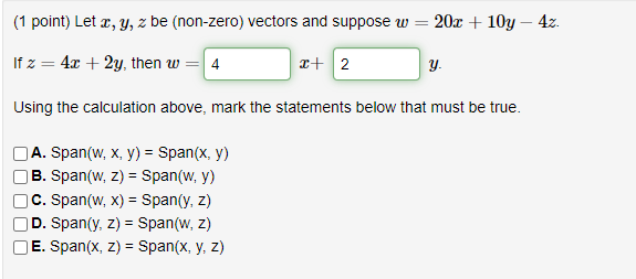 Solved (1 point) Let x,y,z be (non-zero) vectors and suppose | Chegg.com