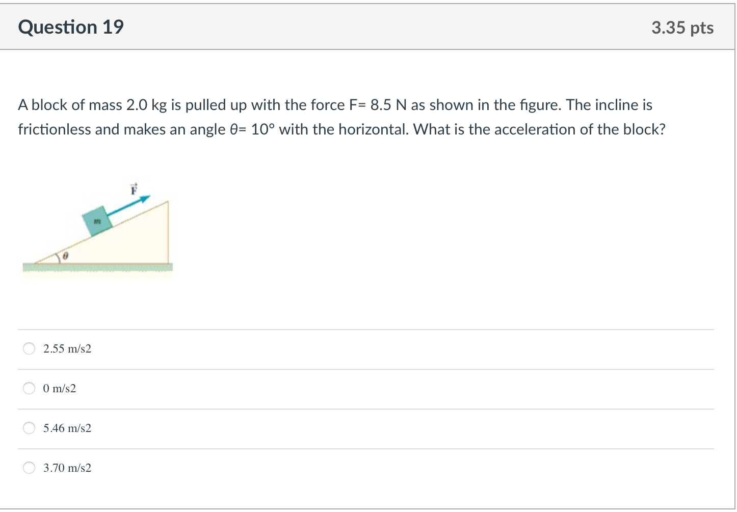 Solved Question 19 3.35 pts A block of mass 2.0 kg is pulled | Chegg.com