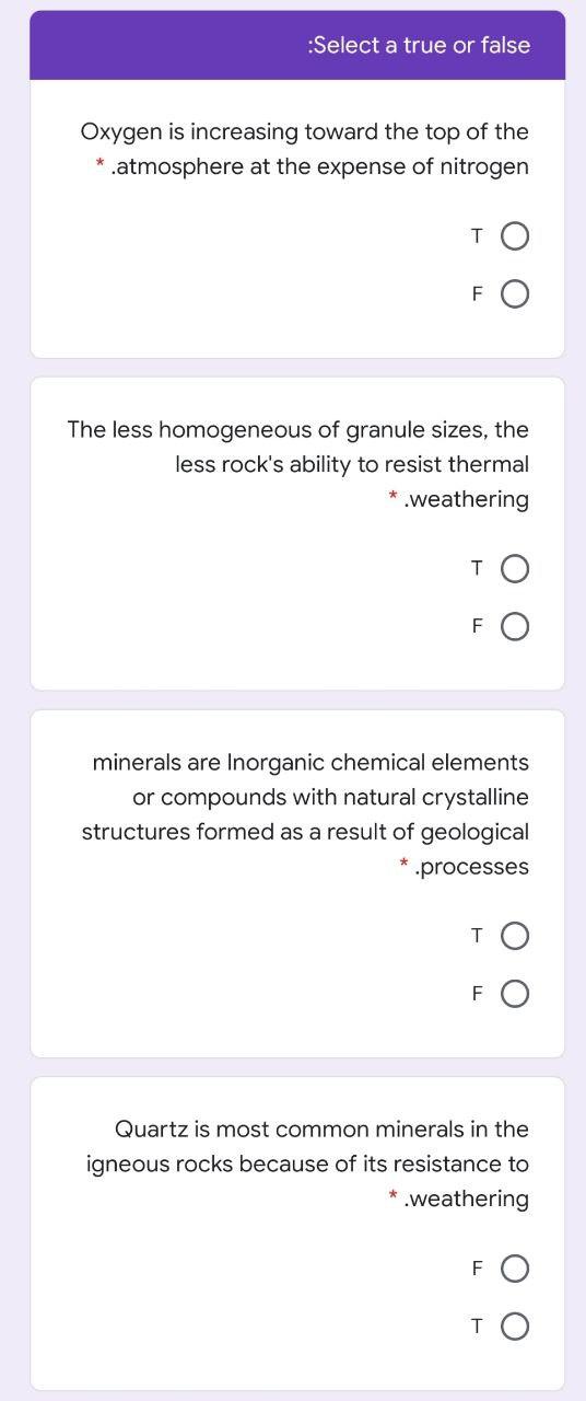 Solved Select a true or false Oxygen is increasing toward | Chegg.com