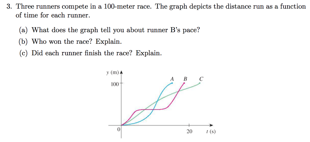Solved 3. Three runners compete in a 100-meter race. The | Chegg.com