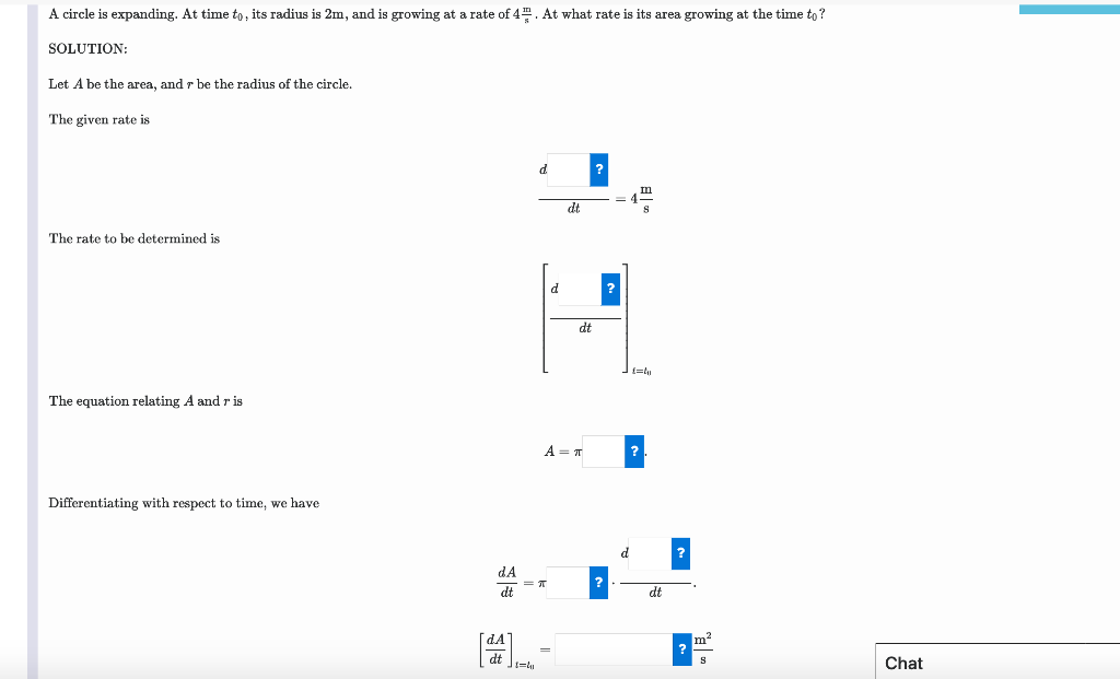Solved A circle is expanding. At time to, its radius is 2m, | Chegg.com