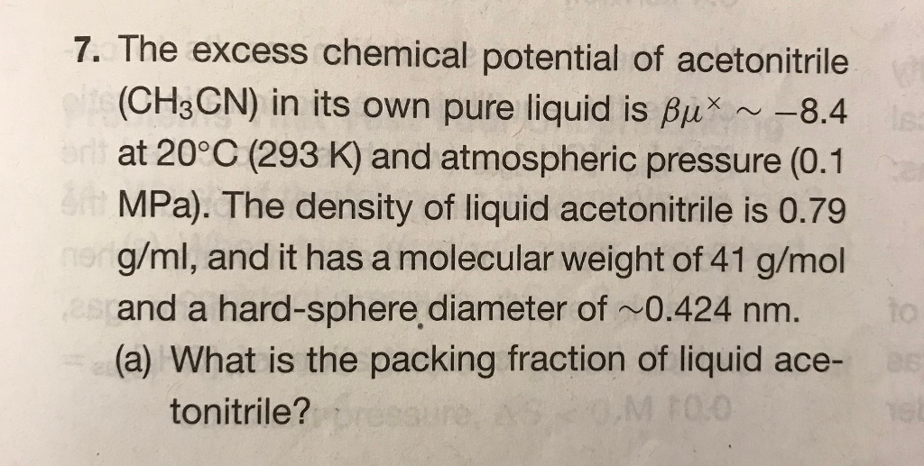 7. The excess chemical potential of acetonitrile | Chegg.com
