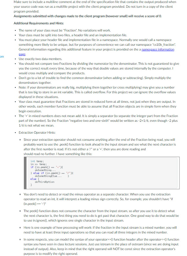 Solved Project 2 - Fraction class with operator overloading | Chegg.com