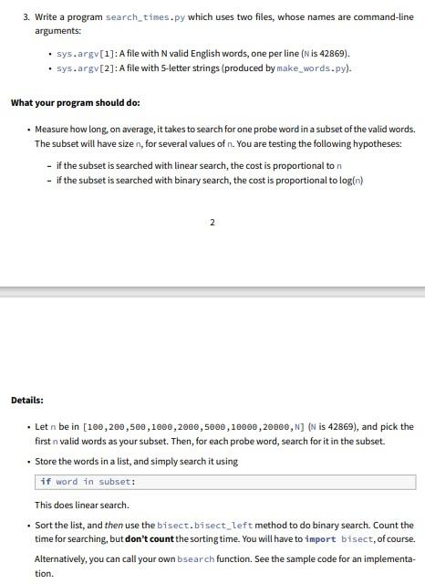 Solved 3. Write a program search_times.py which uses two | Chegg.com