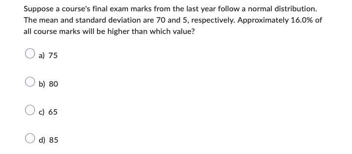 Solved Suppose a course's final exam marks from the last | Chegg.com