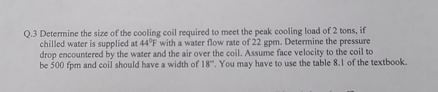 Solved Q.3 Determine the size of the cooling coil required | Chegg.com