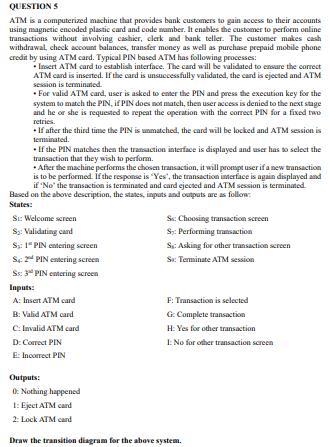 Solved ATM is a computerized machine that provides bank | Chegg.com