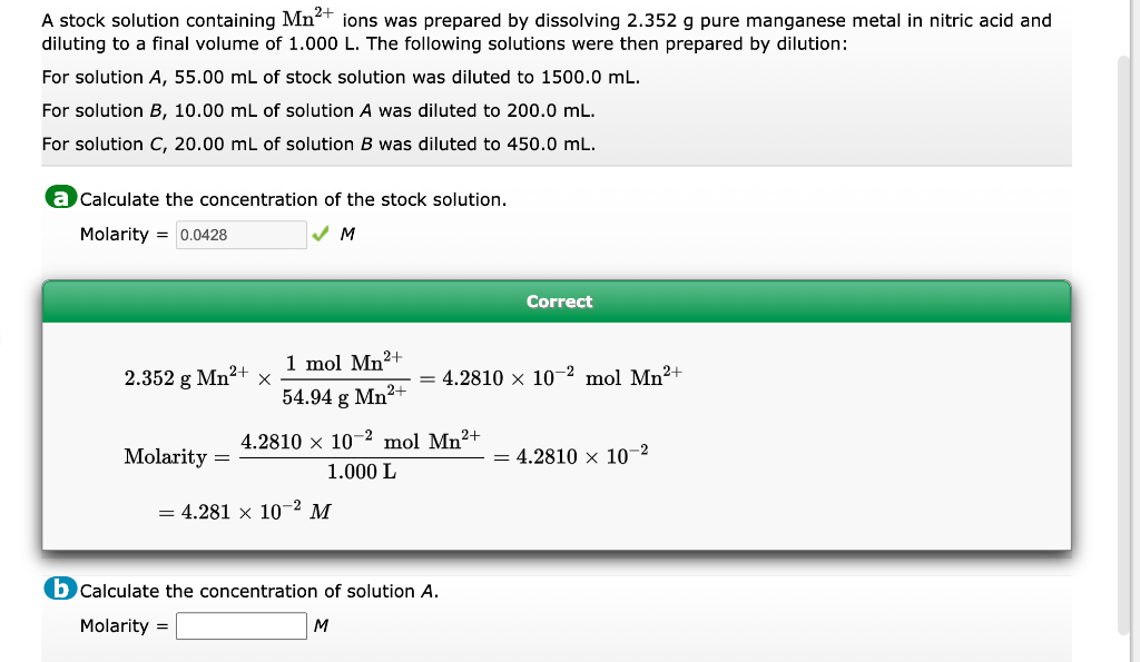 Solved A stock solution containing Mn2+ ions was prepared by | Chegg.com