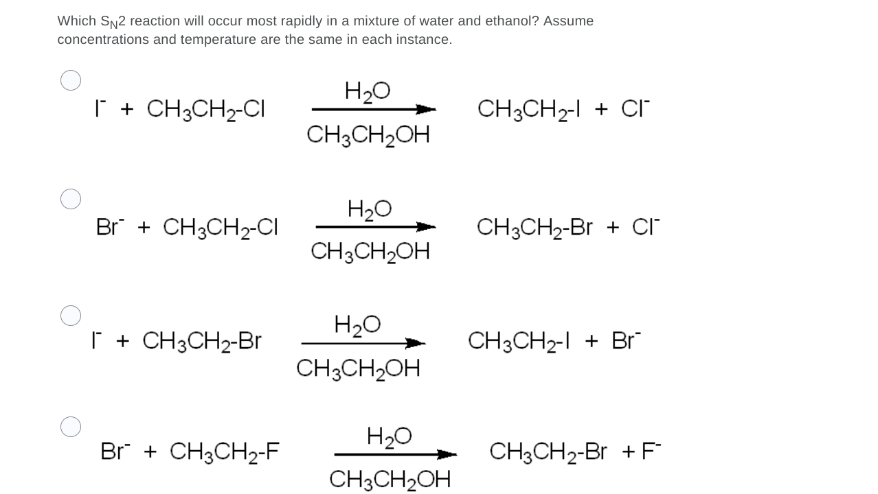 Solved Which Sn2 reaction will occur most rapidly in a | Chegg.com