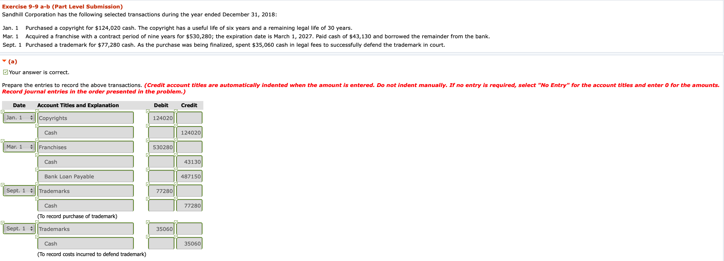 Solved Exercise 9-9 a-b (Part Level Submission) Sandhill | Chegg.com