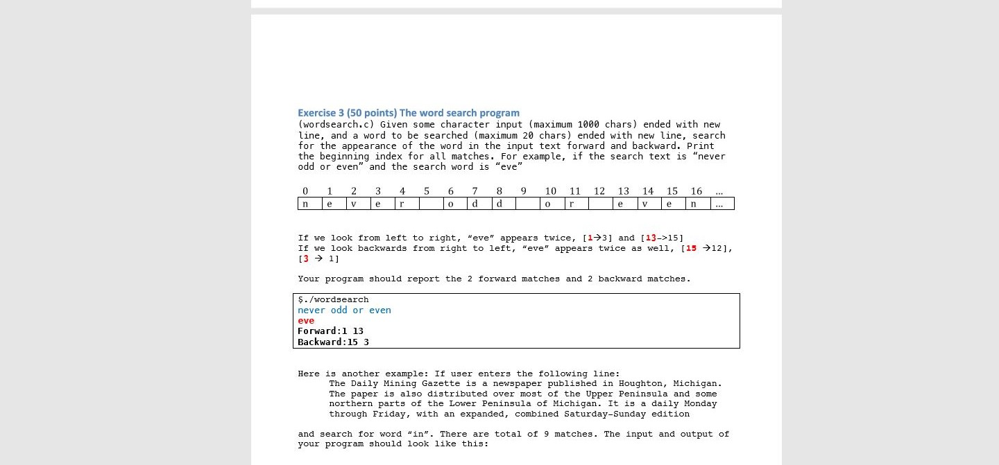Solved Exercise 3 (50 points) The word search program | Chegg.com